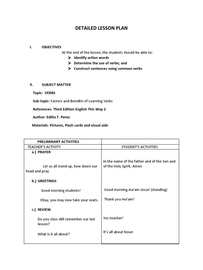 Detailed Lesson Plan | PDF
