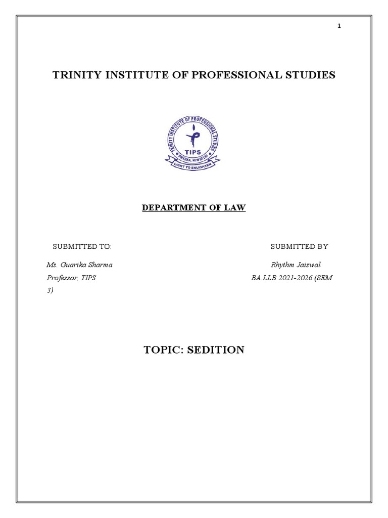 Sedition Assignment Ipc Pdf Common Law Government