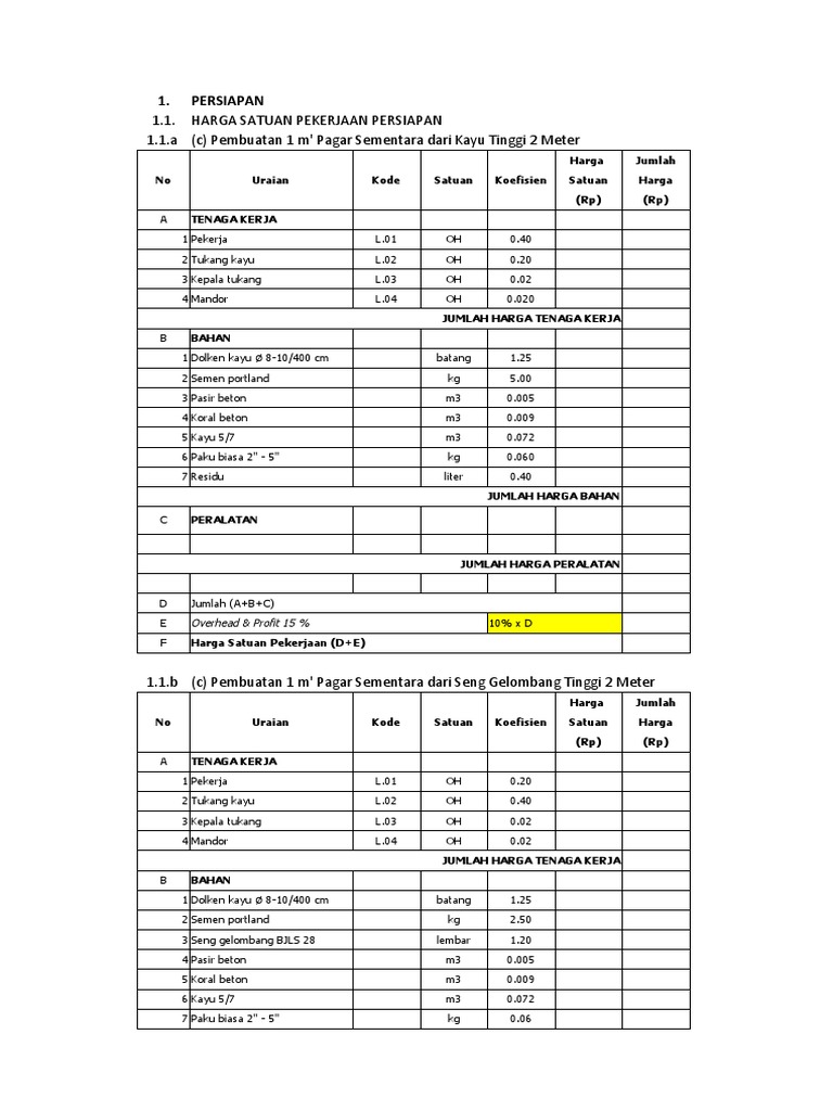 AHSP Pekerjaan Persiapan | PDF