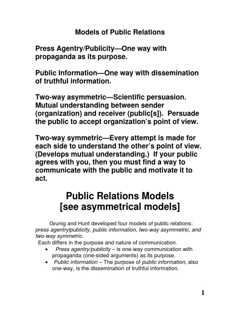 Understanding PR Communication Models | PDF