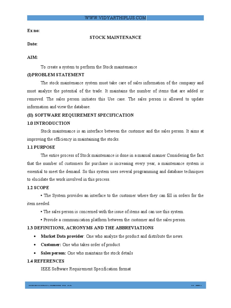 Stock Maintenance System Design | PDF | Use Case | World Wide Web