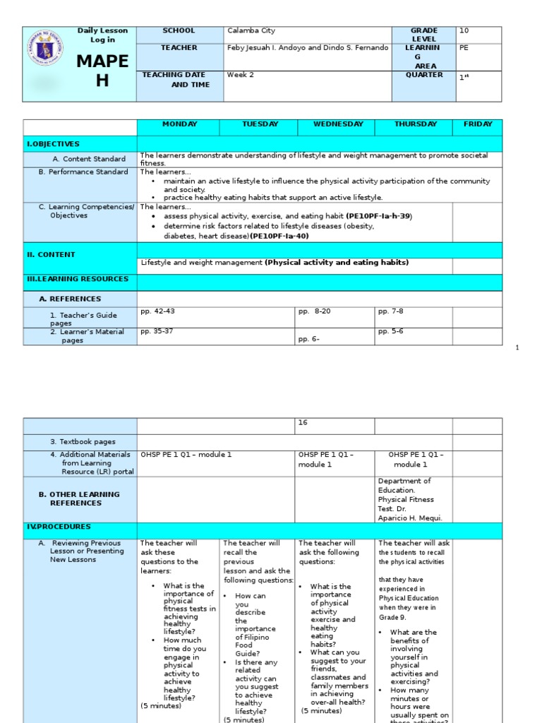 DLL Week 1 | PDF | Learning | Teachers