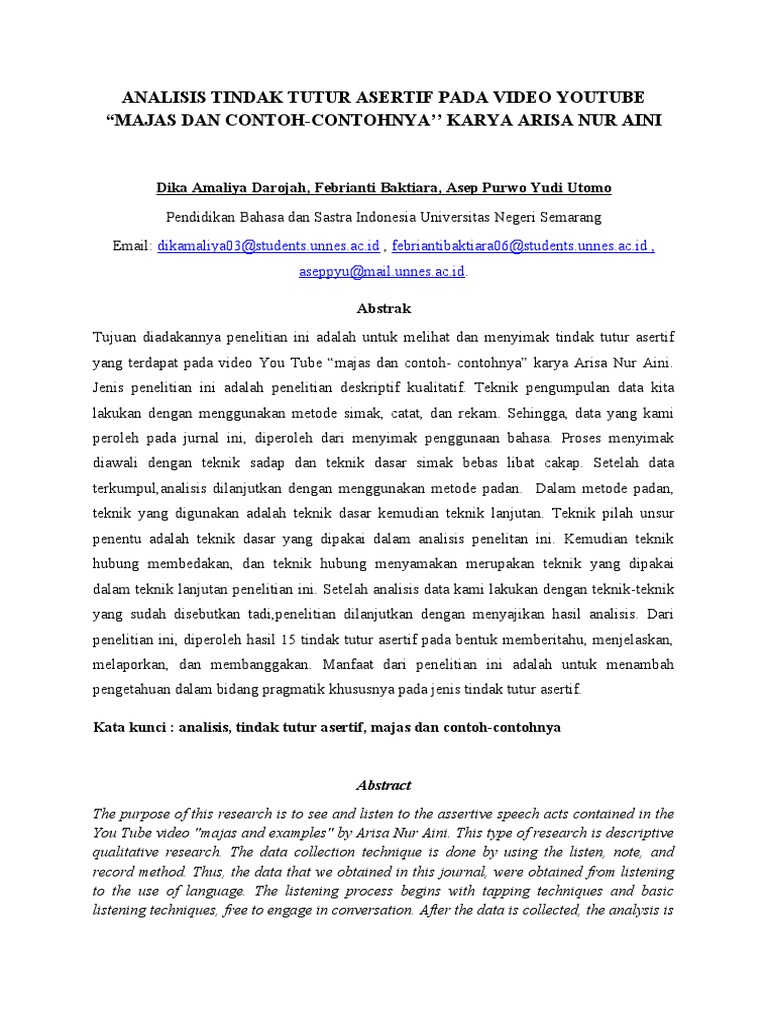 Analisis Tindak Tutur Asertif Pada Video Youtube Majas Dan Contoh-Cohtohnya | PDF | Karier ...