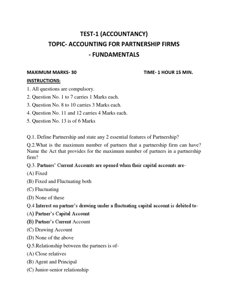 Test-1 Fundamental of Partnership - Ds | PDF