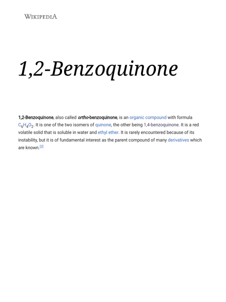 1,2 Benzoquinone Wikipedia | PDF | Chemistry | Physical Sciences