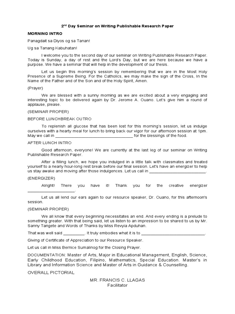 2nd Day Seminar On Writing Publishable Research Paper | PDF