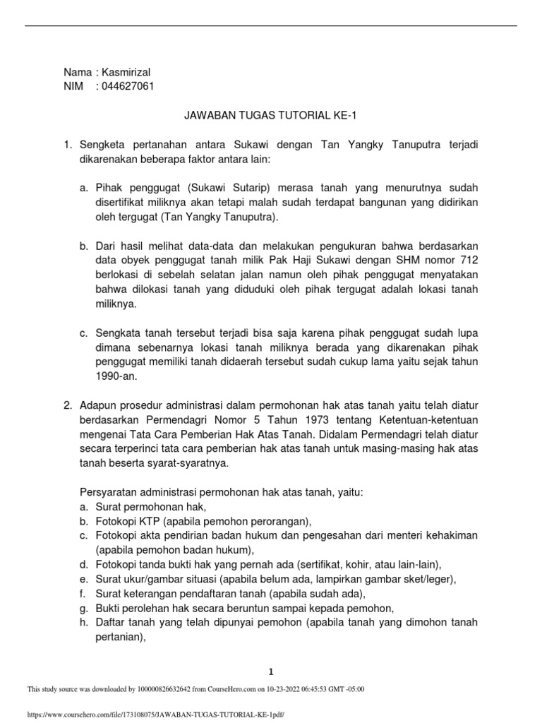 Jawaban Tugas Tutorial Ke 1 PDF | PDF