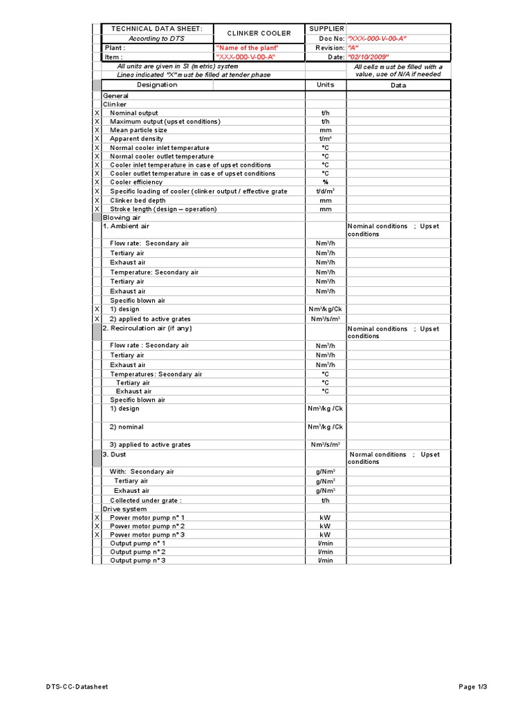 DTS - Clinker Cooler Data Sheet | PDF | Pump | Electric Motor