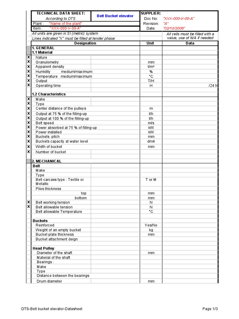 DTS - Belt Bucket Elevator - Datasheet | PDF