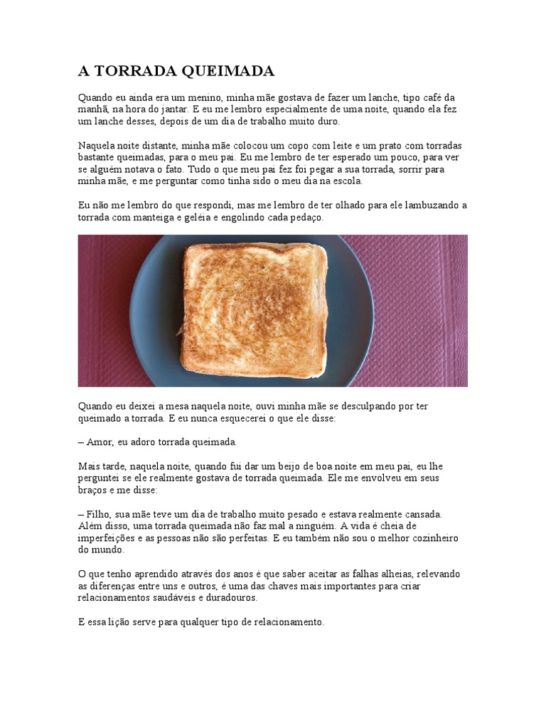 A lição da torrada queimada: aceitar as imperfeições dos outros | PDF