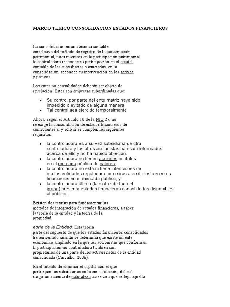 Marco Terico Consolidacion Estados Financieros | PDF | Contabilidad ... Marco Terico Consolidacion Estados Financieros | PDF | Contabilidad ...
