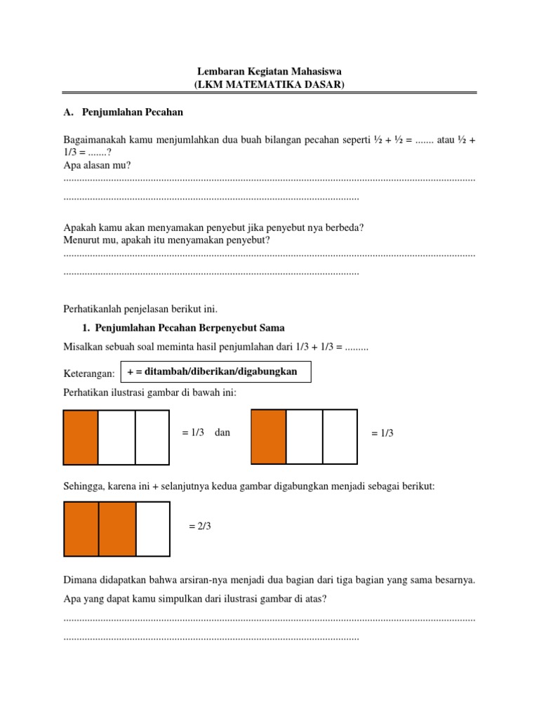 MENGERTIKAN OPERASI PECAHAN MELALUI ILUSTRASI VISUAL | PDF