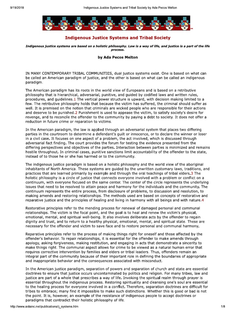 Indigenous Justice Systems and Tribal Society by Ada Pecos Melton | PDF