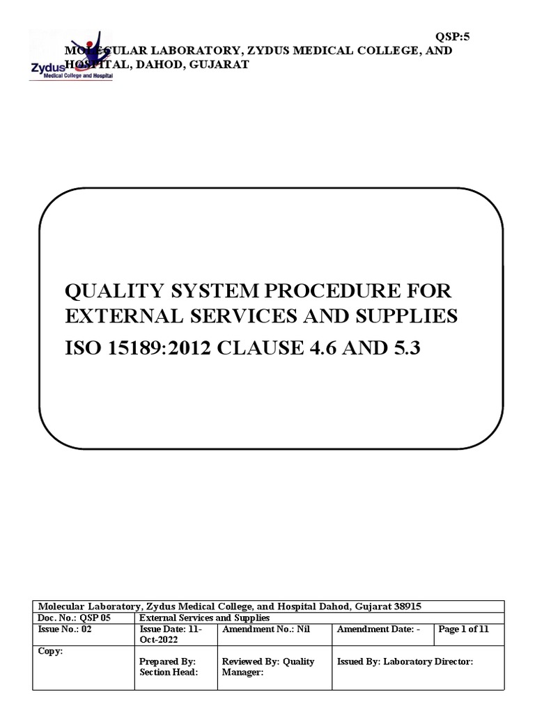 QSP 5 - Clause 4.6, 5.3external Services and Supplies | PDF