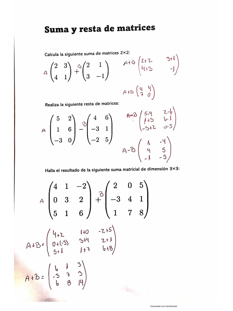 Suma y Restas de Matrices | PDF