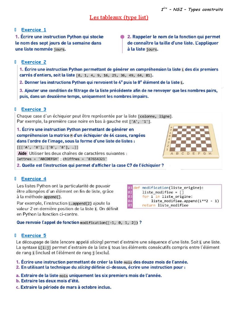 Les Types Construits - List - Exercices | PDF