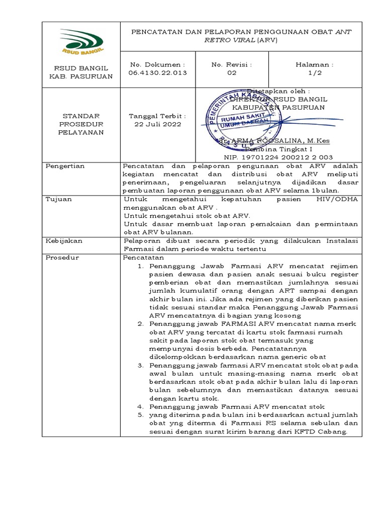 Pencatatan Dan Pelaporan Penggunaan Obat Arv (Ant Retro Viral) | PDF