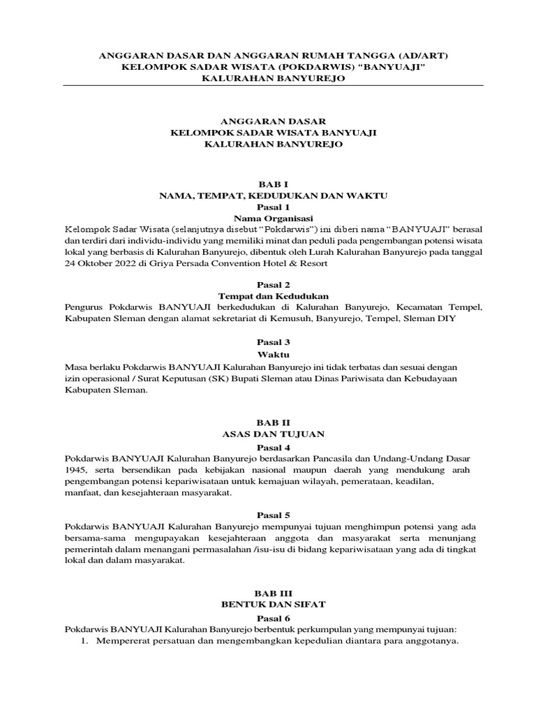 AD ART POKDARWIS BANYUREJO (Baru) | PDF