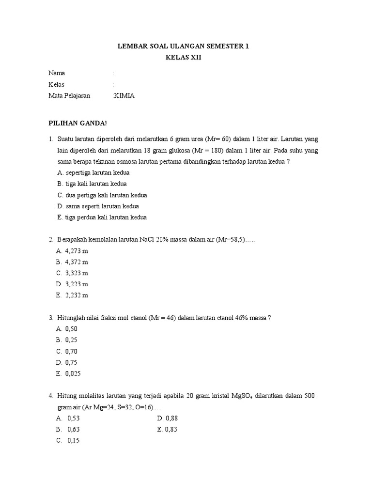 Lembar Soal Ulangan Semester 1 Kelas Xii | PDF