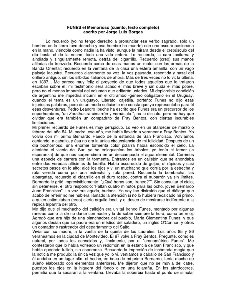 Funes El Memorioso - Borges | PDF