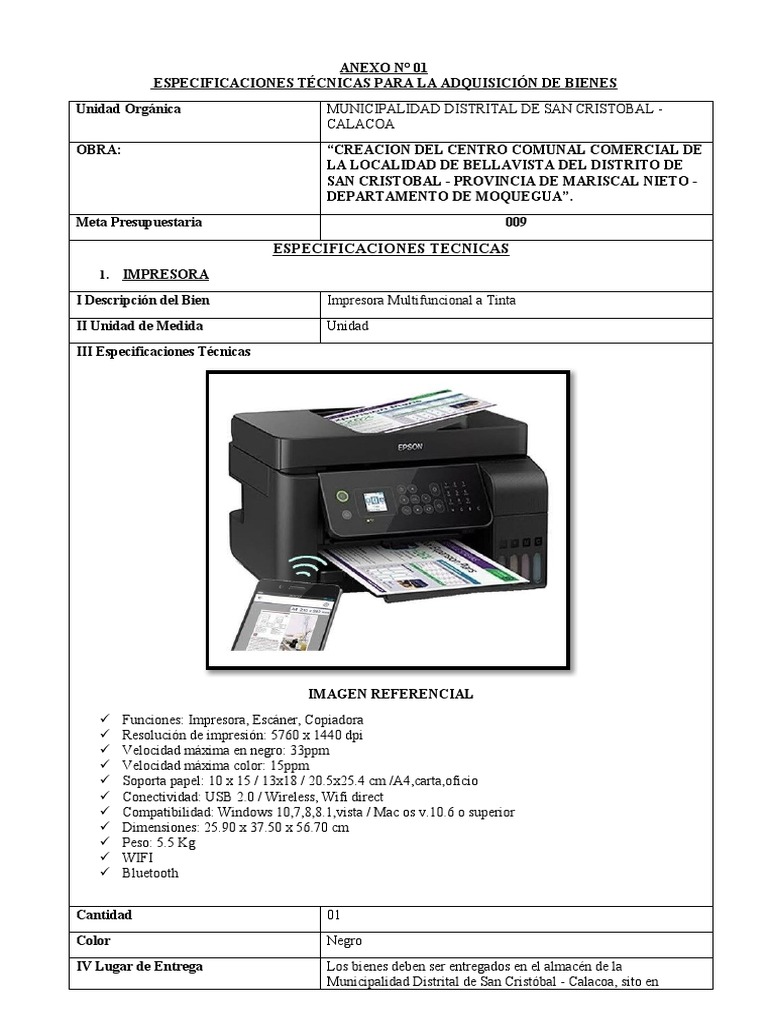 Especificaciones Tecnicas Impresora Epson 2022 | PDF | Impresora (Computación) | Informática