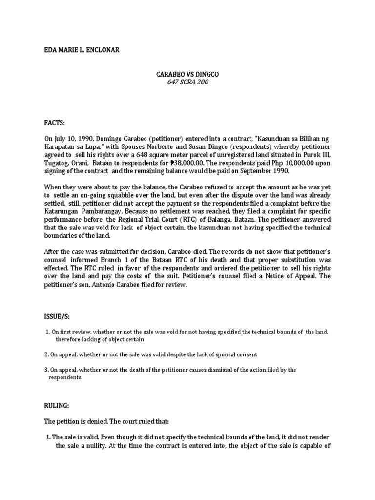Carabeo VS Dingco | PDF | Lawsuit | Private Law