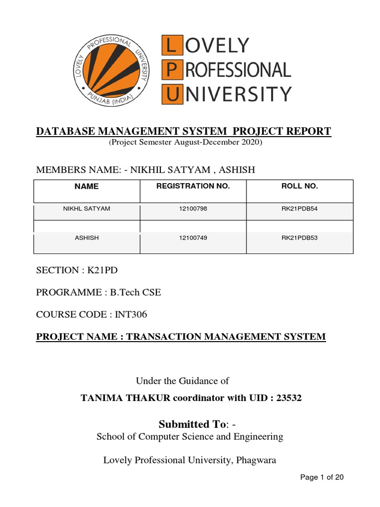 Dbms Project Report123 | PDF