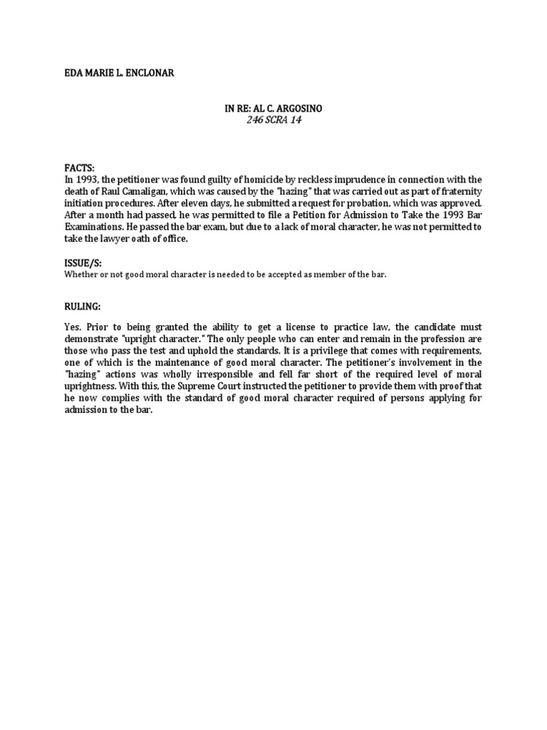 In Re Al C Argosino | PDF | Law