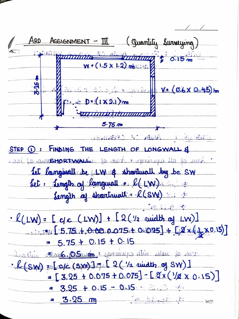 Calculation of Wall Areas and Dimensions for a Room with Openings | PDF