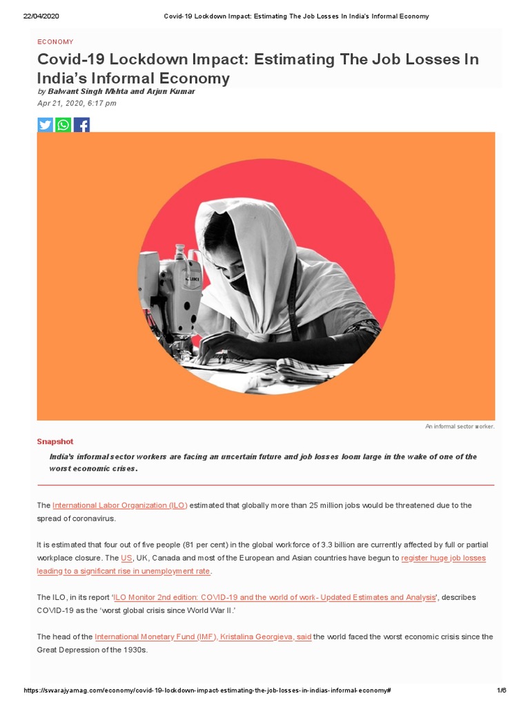 Covid-19 Lockdown Impact - Estimating The Job Losses in India's ...