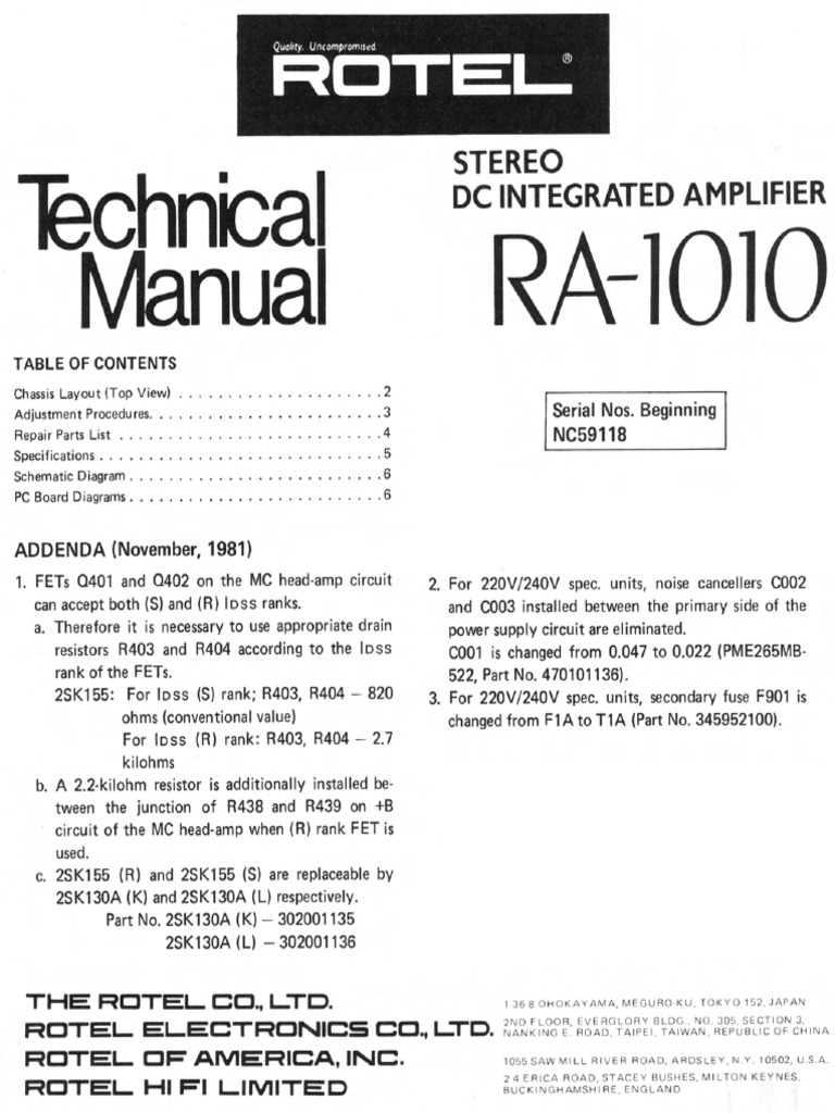 Rotel RA 1010 Service Manual | PDF