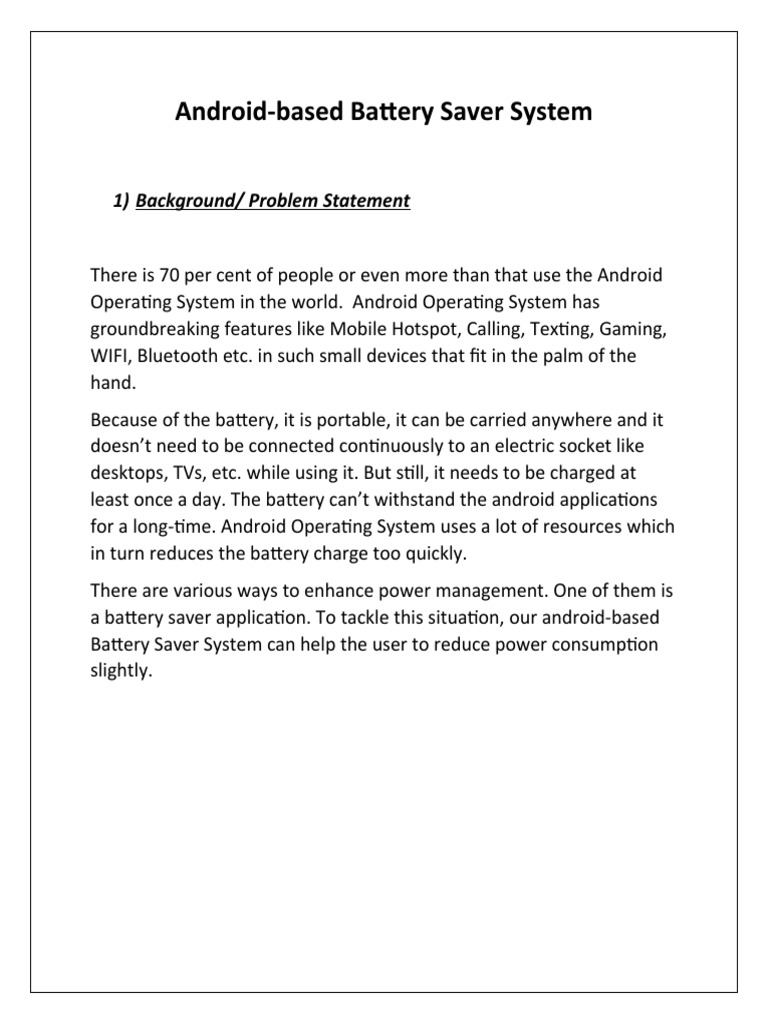 Android-Based Battery Saver System: 1) Background/ Problem Statement | Download Free PDF ...