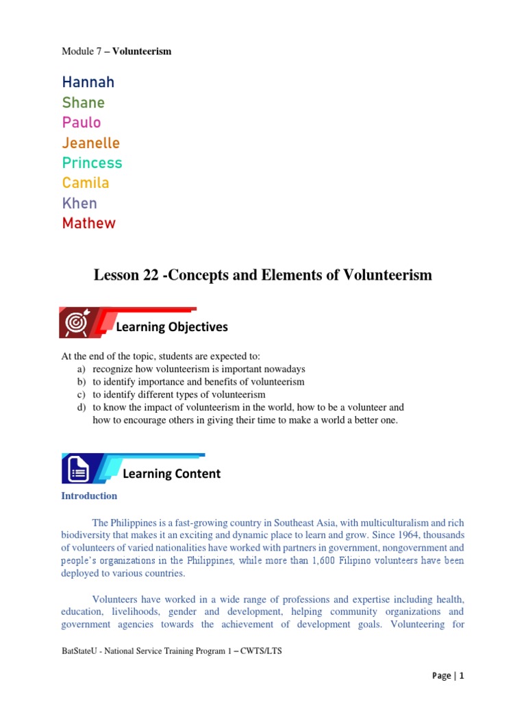 NSTP (Volunteerism) L22 & 23 | PDF NSTP (Volunteerism) L22 & 23 | PDF