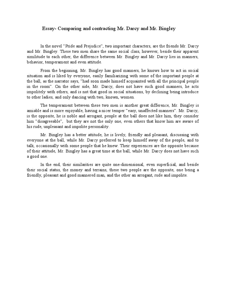 Mr. Bingley vs. Mr. Darcy: A Character Study | PDF