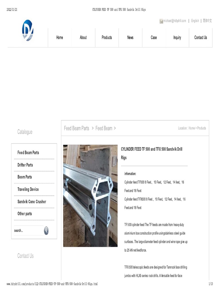 Cylinder Feed TF 500 and TFX 500 Sandvik Drill Rigs | PDF