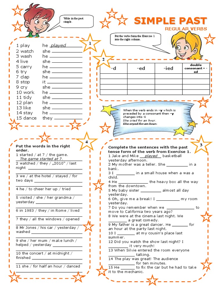 Past Simple Regular Verbs Exercises | PDF | Linguistics | Languages