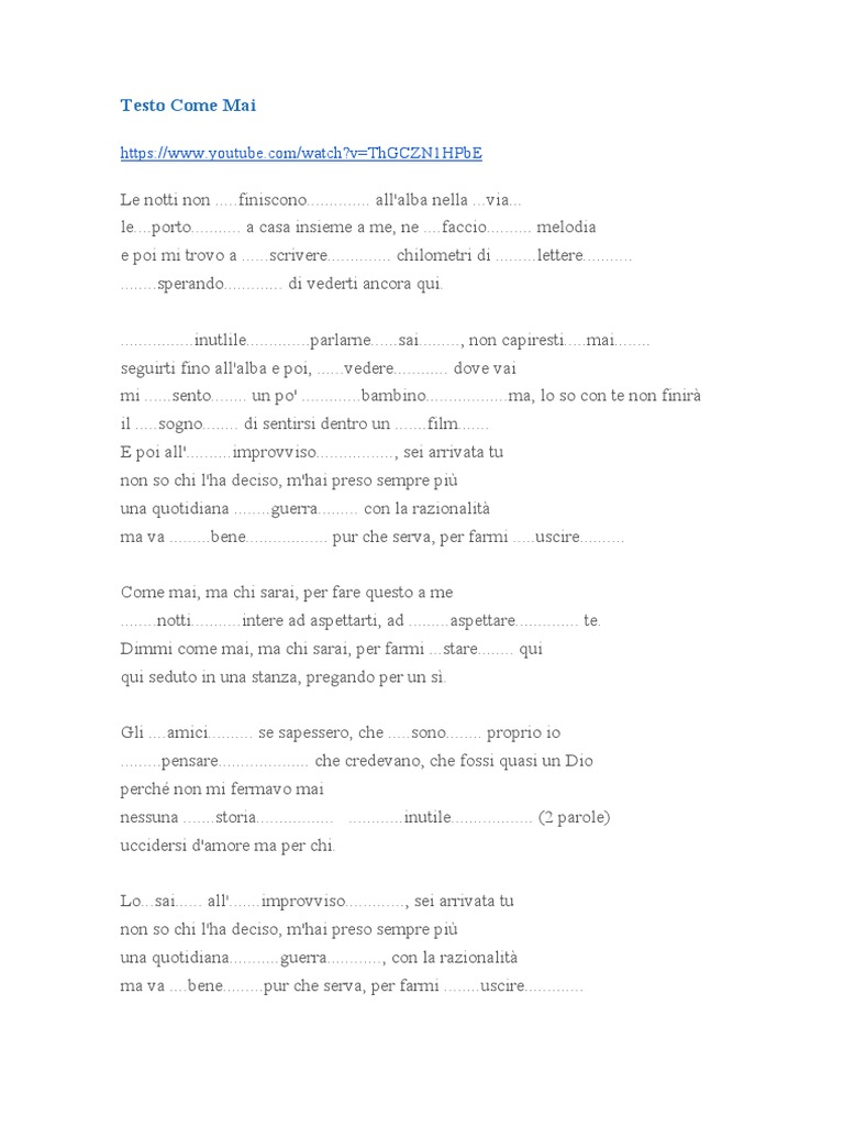 Testo Come Mai | PDF