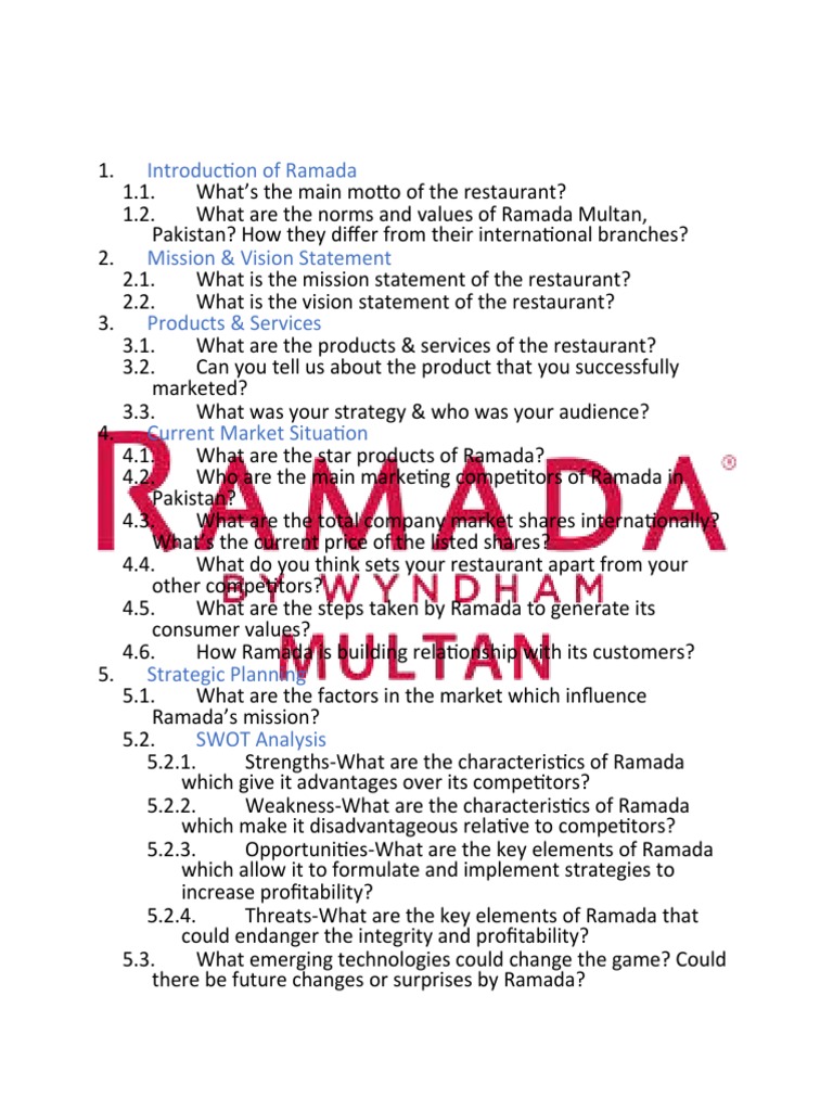 Ramada Marketing Report Questionnaire | PDF | Marketing | Pricing