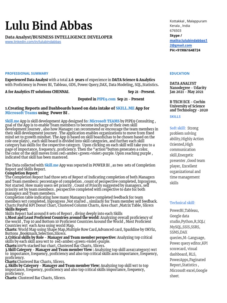 CV Lulu Bind Abbas Data Analyst T PBI GDS | PDF | Data | Software