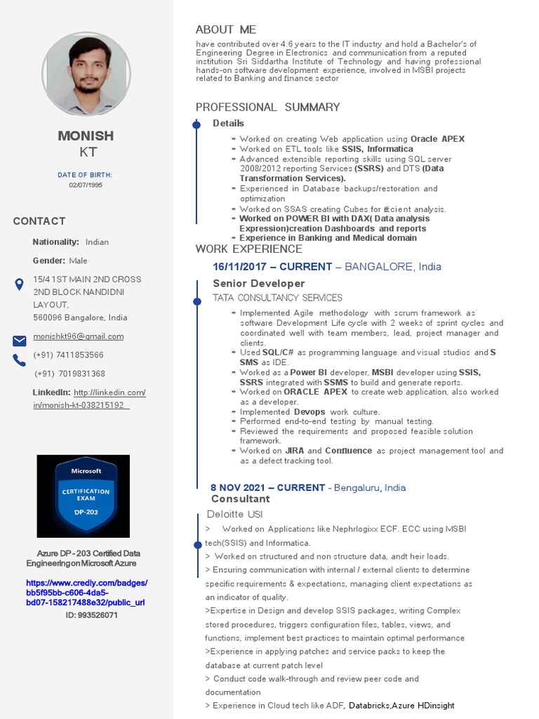 Monish KT Resume | PDF | Microsoft Sql Server | Information Technology