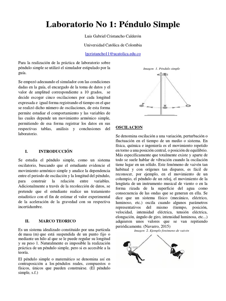 Laboratorio Pendulo Simple | PDF | Oscilación | Longitud