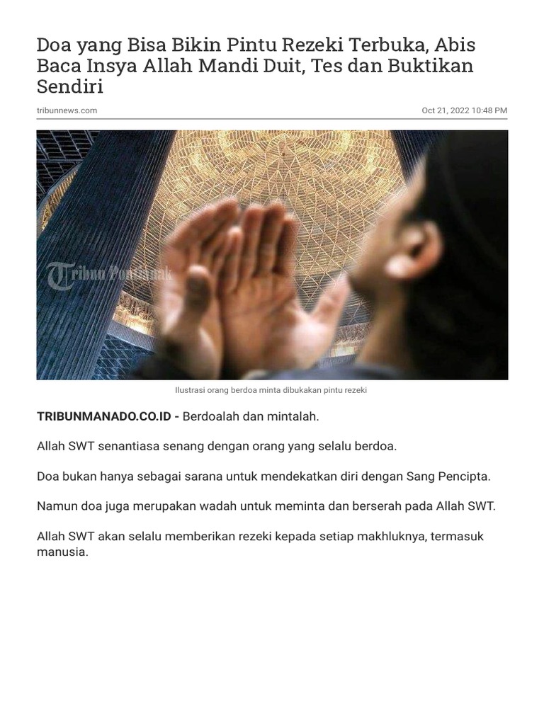 Doa Yang Bisa Bikin Pintu Rezeki Terbuka, Abis Baca Insya Allah Mandi ...