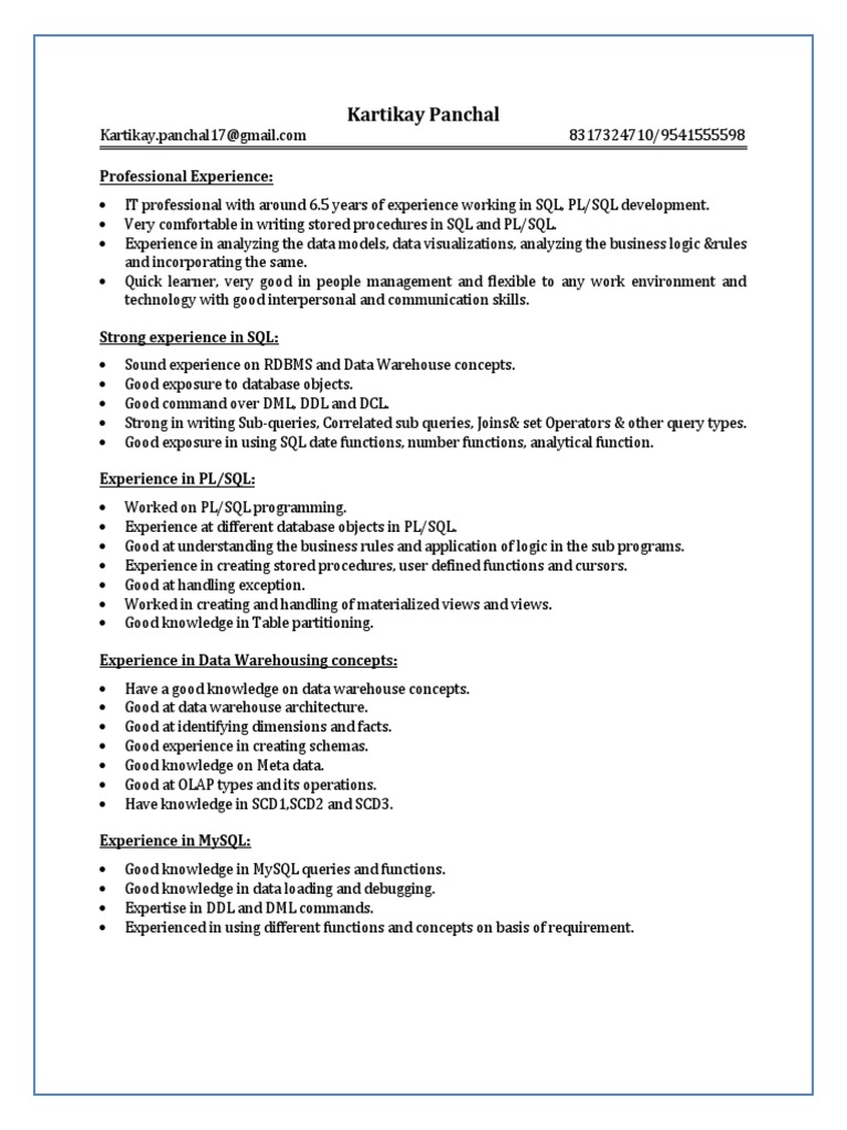 Kartikay - Resume - Kartikay Panchal | PDF | Databases | Data Warehouse