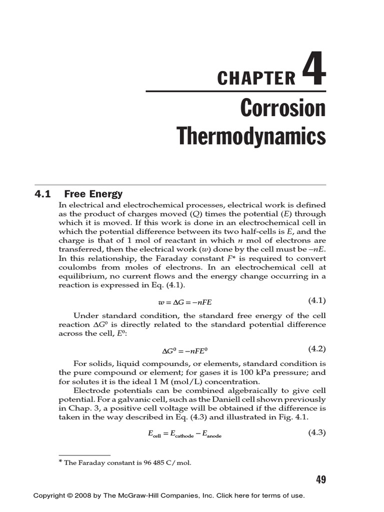 Corrosion Thermodynamics: 4.1 Free Energy | PDF