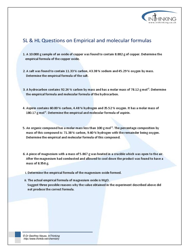 Chem - InThinking 1.2 Empirical & Molecular Formulas With Answers | PDF ...