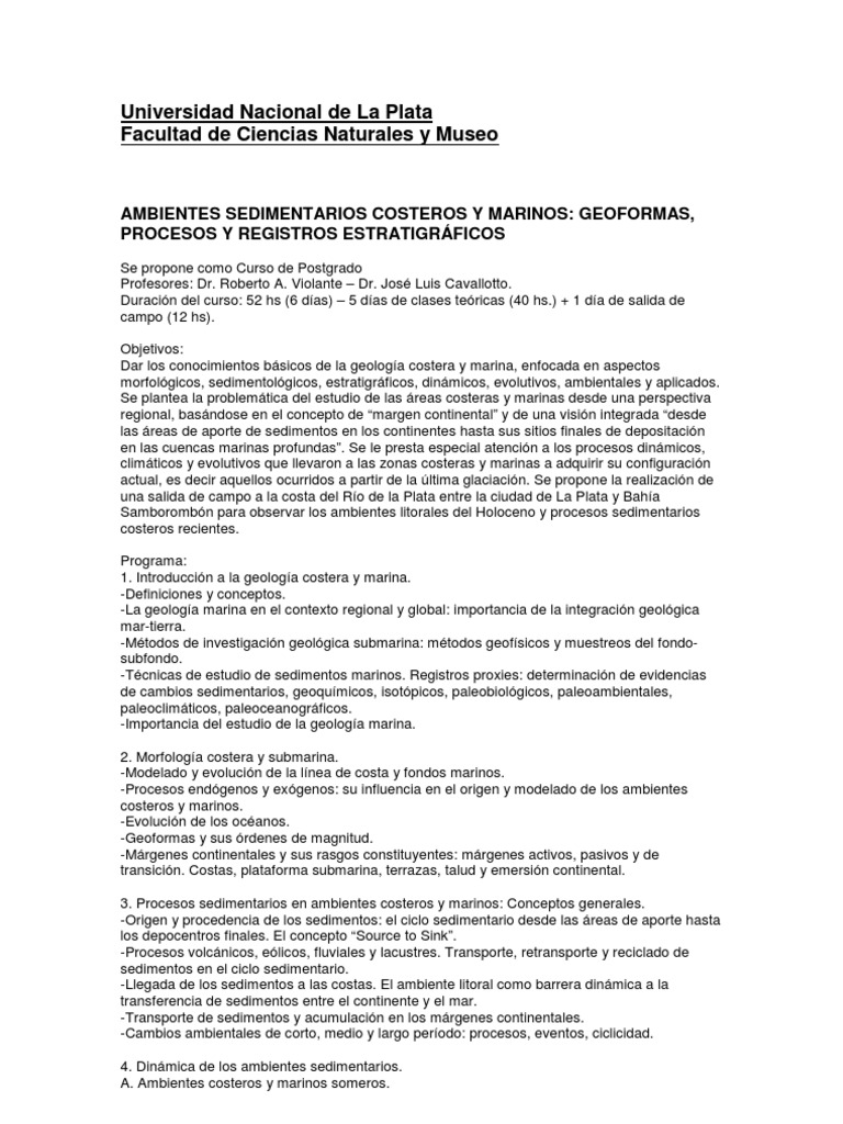 Ambientes Sedimentarios Costeros y Marinos Geoformas Procesos y ...