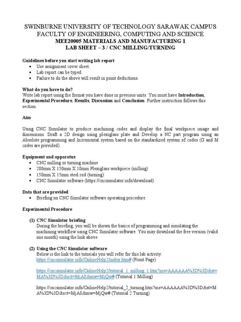 Lab Sheet 3 CNC Milling and Turning | PDF | Numerical Control | Computer Science