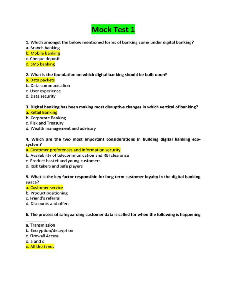 Digital Banking Mock Test - 1 | PDF