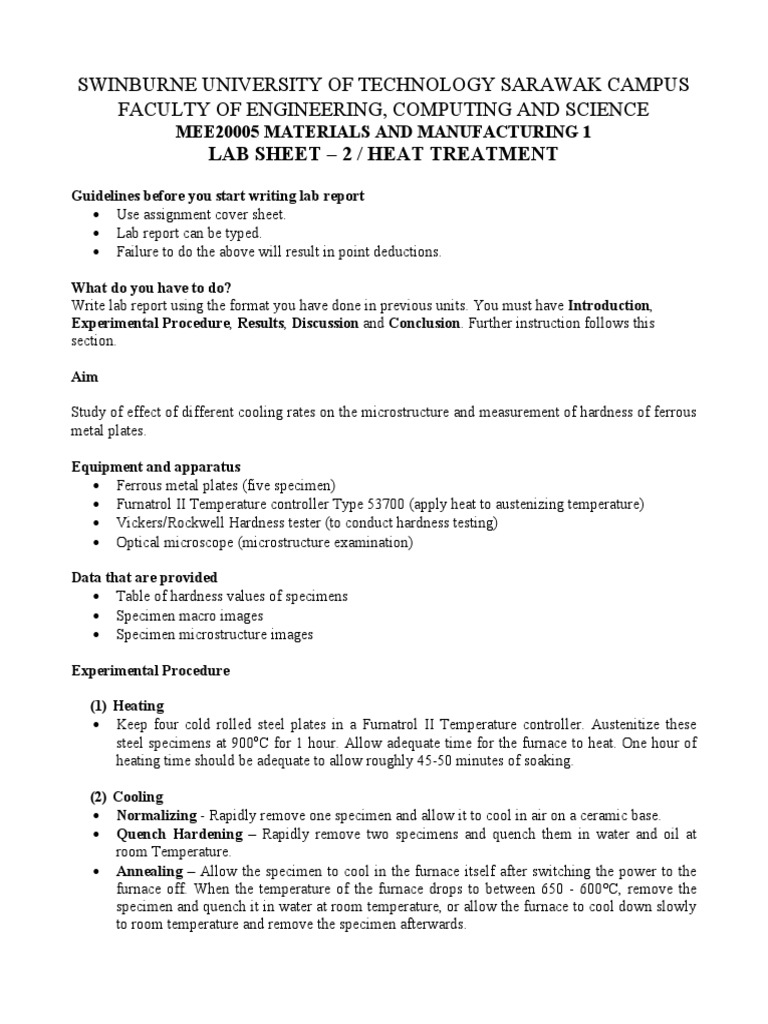 Lab Sheet 2 | PDF | Heat Treating | Steel Lab Sheet 2 | PDF | Heat Treating | Steel