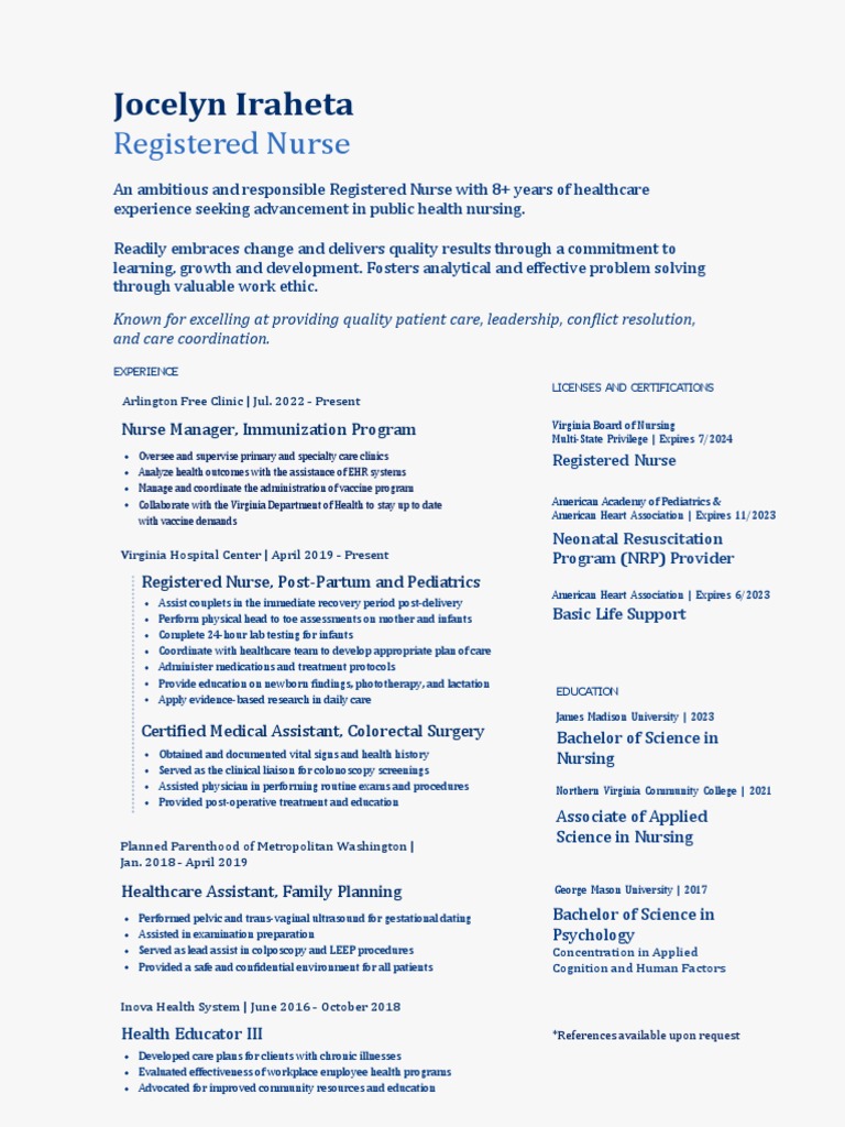 Jocelyn Iraheta Jmurn Resume 2 | PDF | Nursing | Health Care